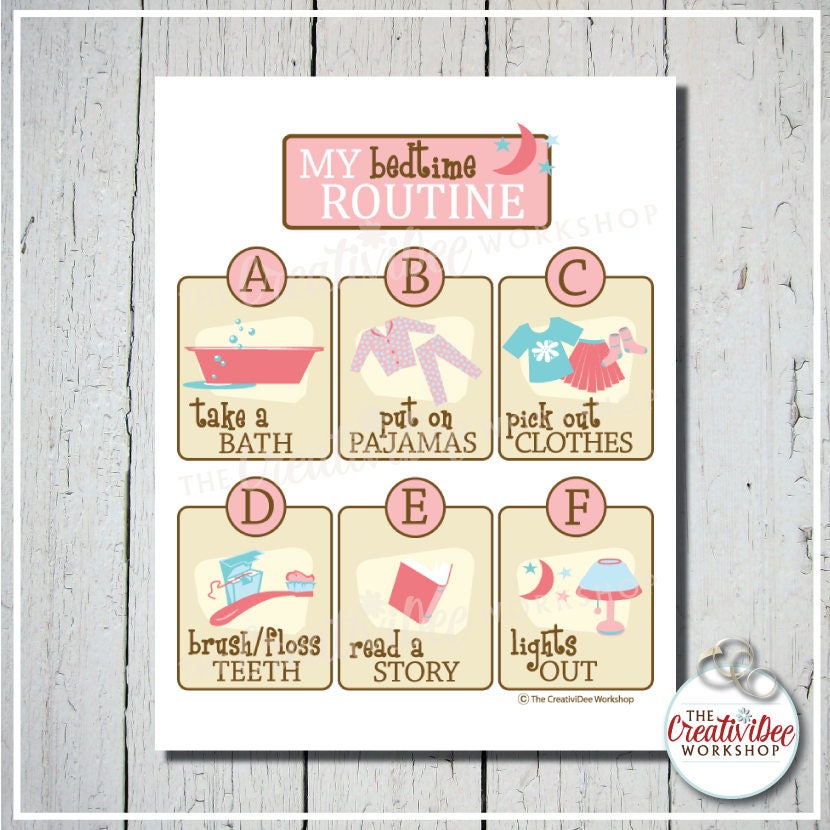Printable Children's Bedtime Routine Chart Pink Instant - Etsy