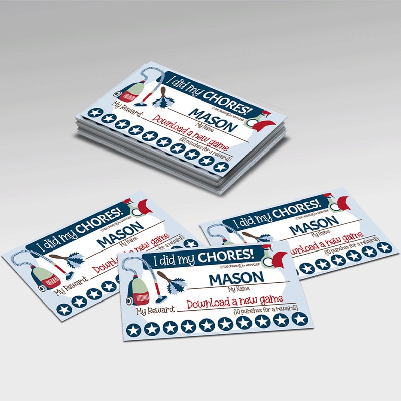 Printable Chore Punch Cards for Children, Editable Name and Reward ...