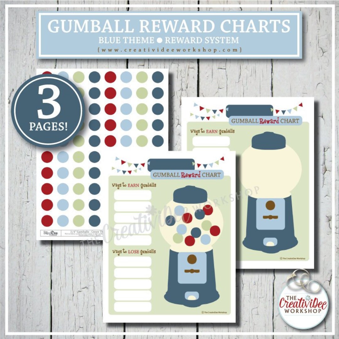 Printable Reward Chart, Blue, Gumball Reward System for Boys, Editable ...