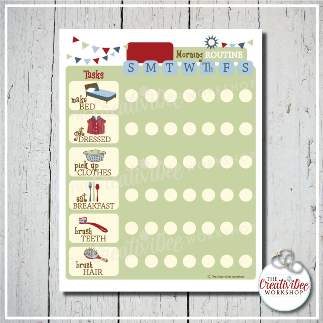 Printable DAILY Morning Routine for Children, Blue, EDITABLE NAME ...