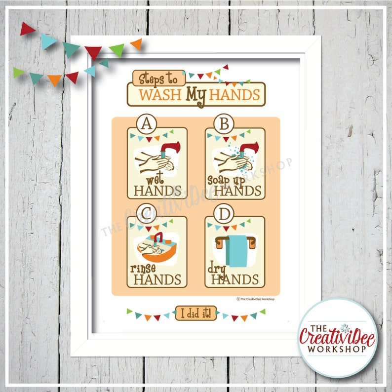 Wash My Hands Chart Orange Children's Charts - Etsy
