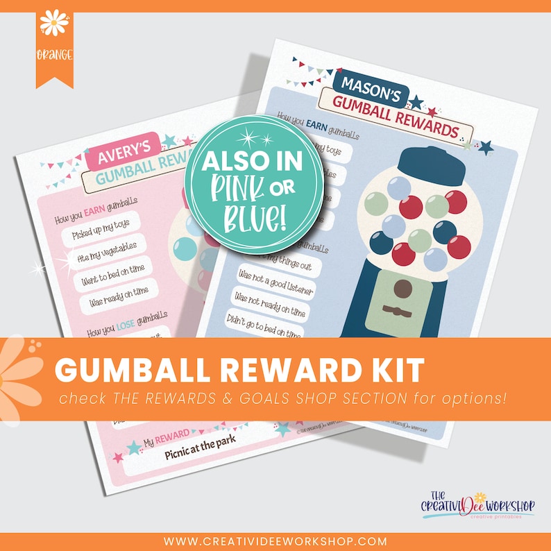 Printable Children's Gumball Reward Chart, Editable, Personalizable ...