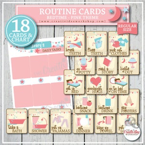 Bedtime Routine Cards for Children, 18 Printable Pink Cards - Etsy