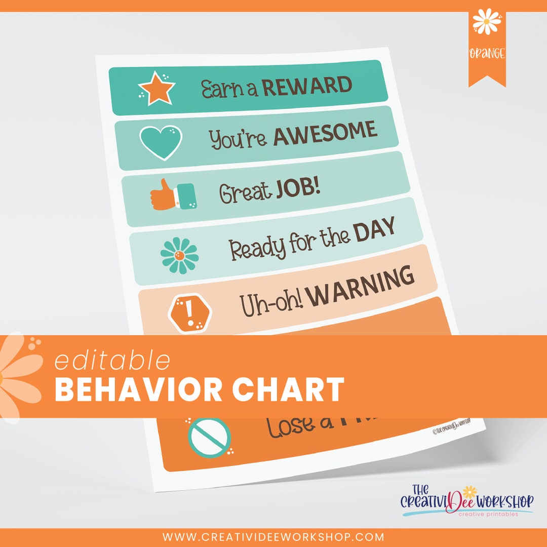 Printable Behavior Chart for Children, Orange Reward Chart, Classroom ...