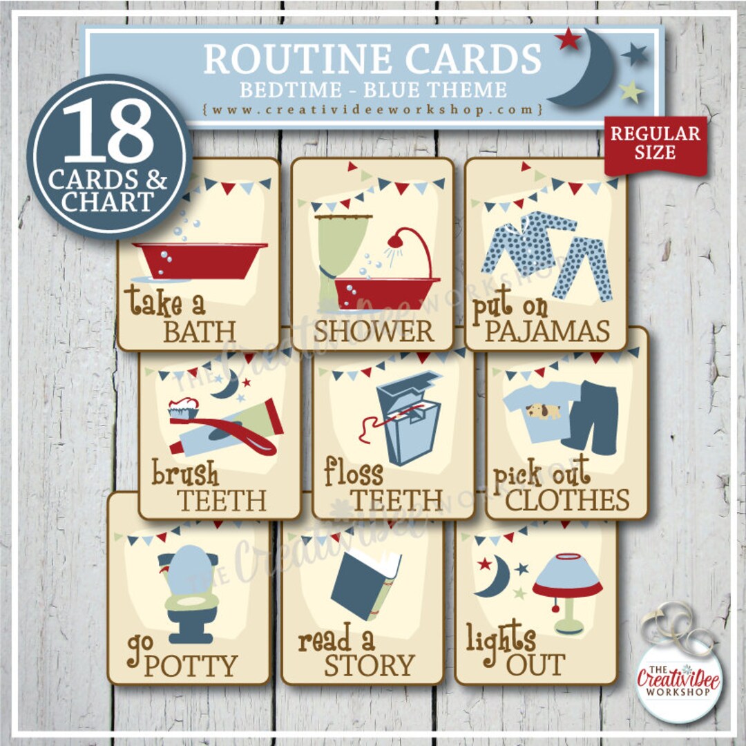 Bedtime Routine Cards for Children, 18 Printable Blue Cards - Etsy