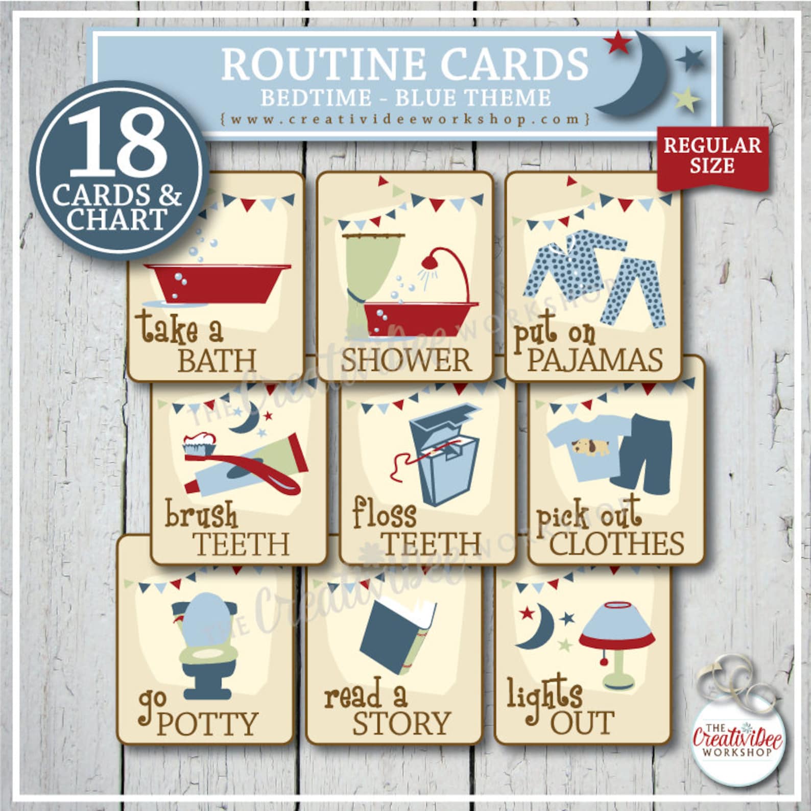 Bedtime Routine Cards for Children 18 Printable Blue Cards - Etsy
