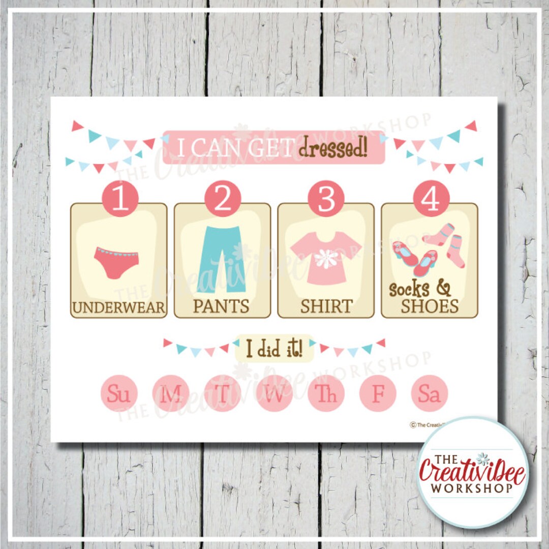 Pink I Can Get Dressed Chart | Toddler Routine (digital PDF) - Etsy