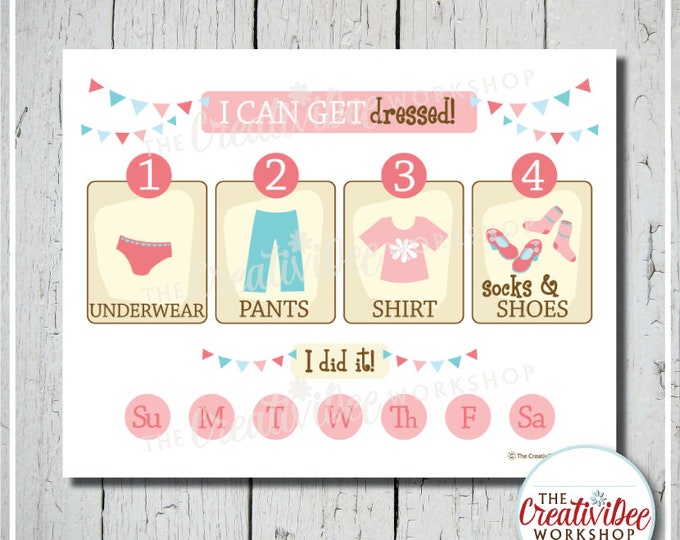 Printable Morning Routine Chart for Children, Girls, Pink, Instant ...
