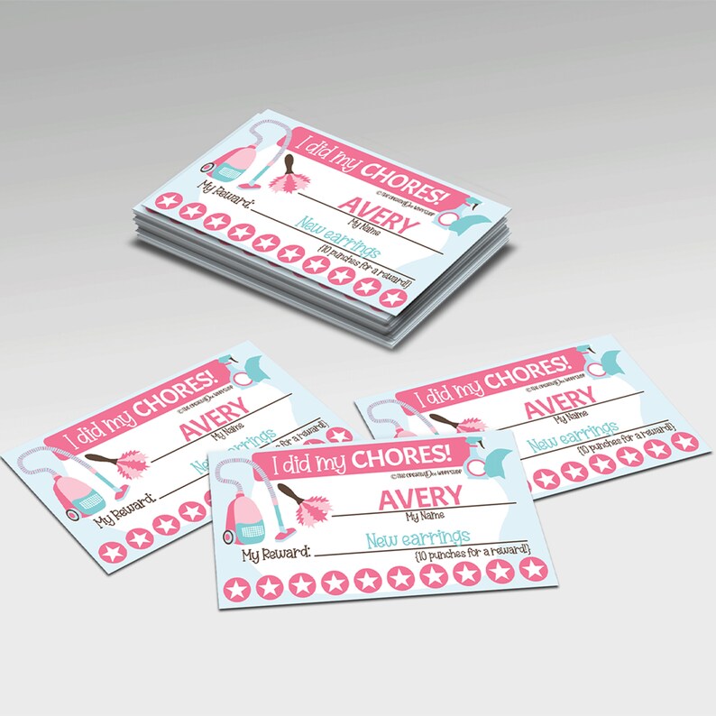 Printable Chore Punch Card for Children, Editable Name & Reward, Pink ...