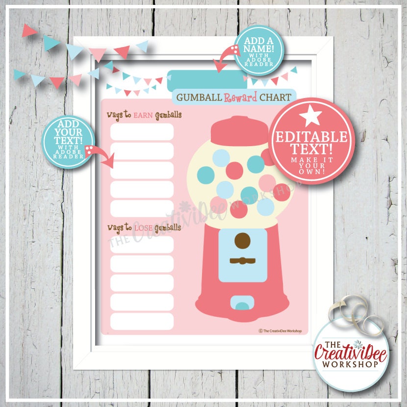 REWARD CHART | Gumball Reward Chart | Bubblegum Reward Chart | Children ...