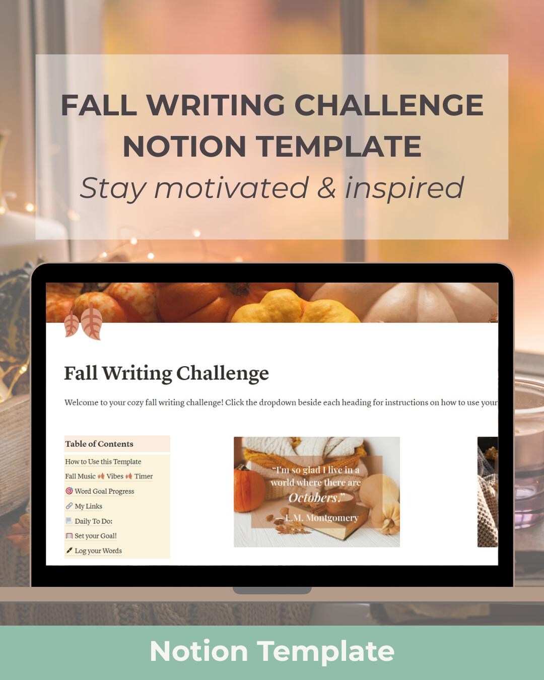 Fall Writing Challenge Notion Template – 30-day Author Goal Tracker ...