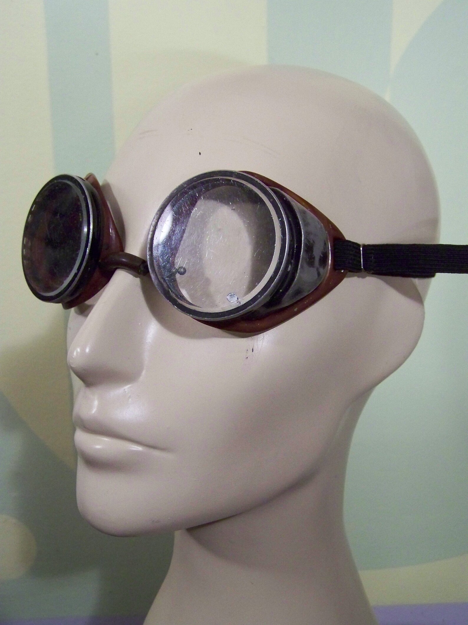 Vintage Safety Goggles Distressed Worn Black Metal With Brown Accent ...