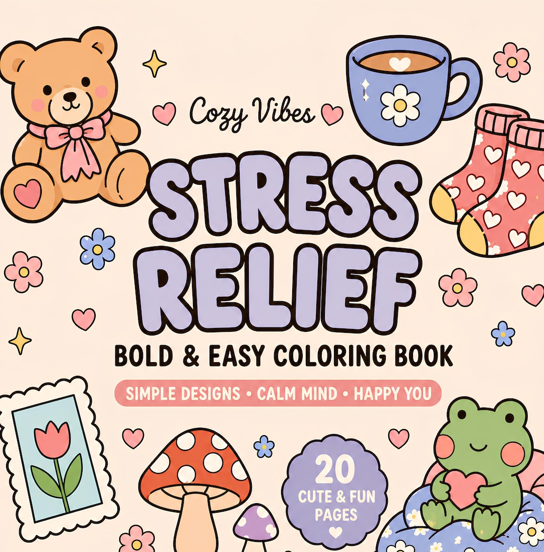 Cozy Animal Coloring Book | Bold Easy Pages for Stress Relief (digital ...
