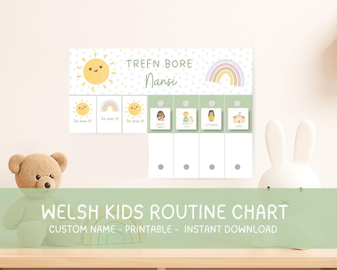 Welsh Routine Chart for Kids | Daily Visual Schedule in Welsh | Custom ...