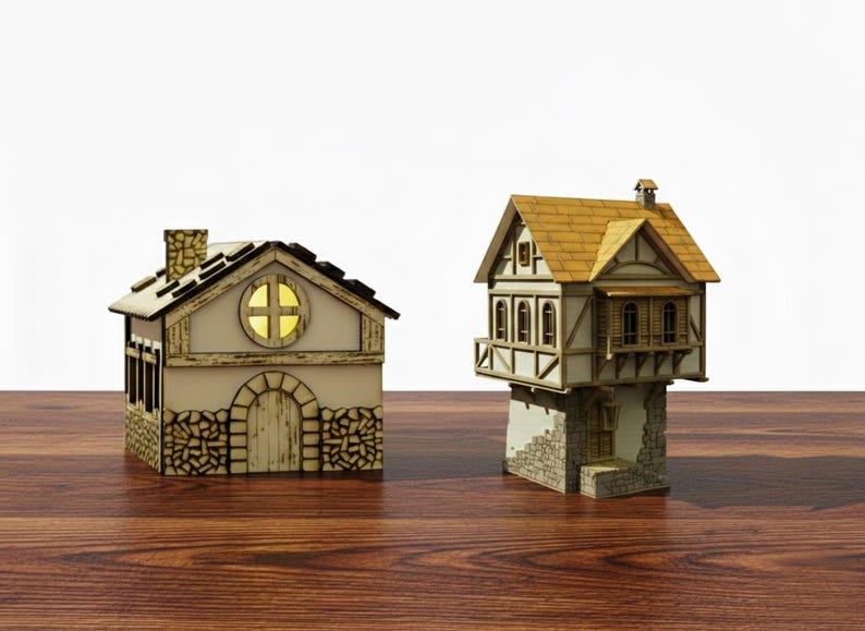 Medieval Wooden House Laser Cut Files – DIY Village Home 3D Model Kit ...
