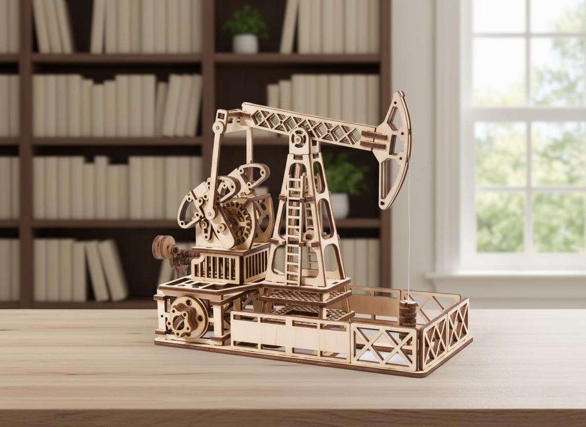 Oil Pump Jack 3D Model SVG, Laser Cut File DXF, Wooden Mechanical Pump ...