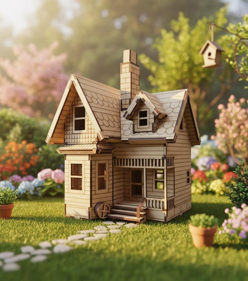 3D Wooden Cottage SVG | Fairy House Laser Cut Files | DIY Dollhouse Kit ...