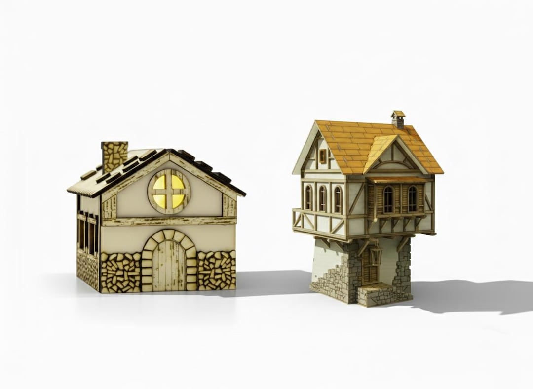 Medieval Wooden House Laser Cut Files – DIY Village Home 3D Model Kit ...