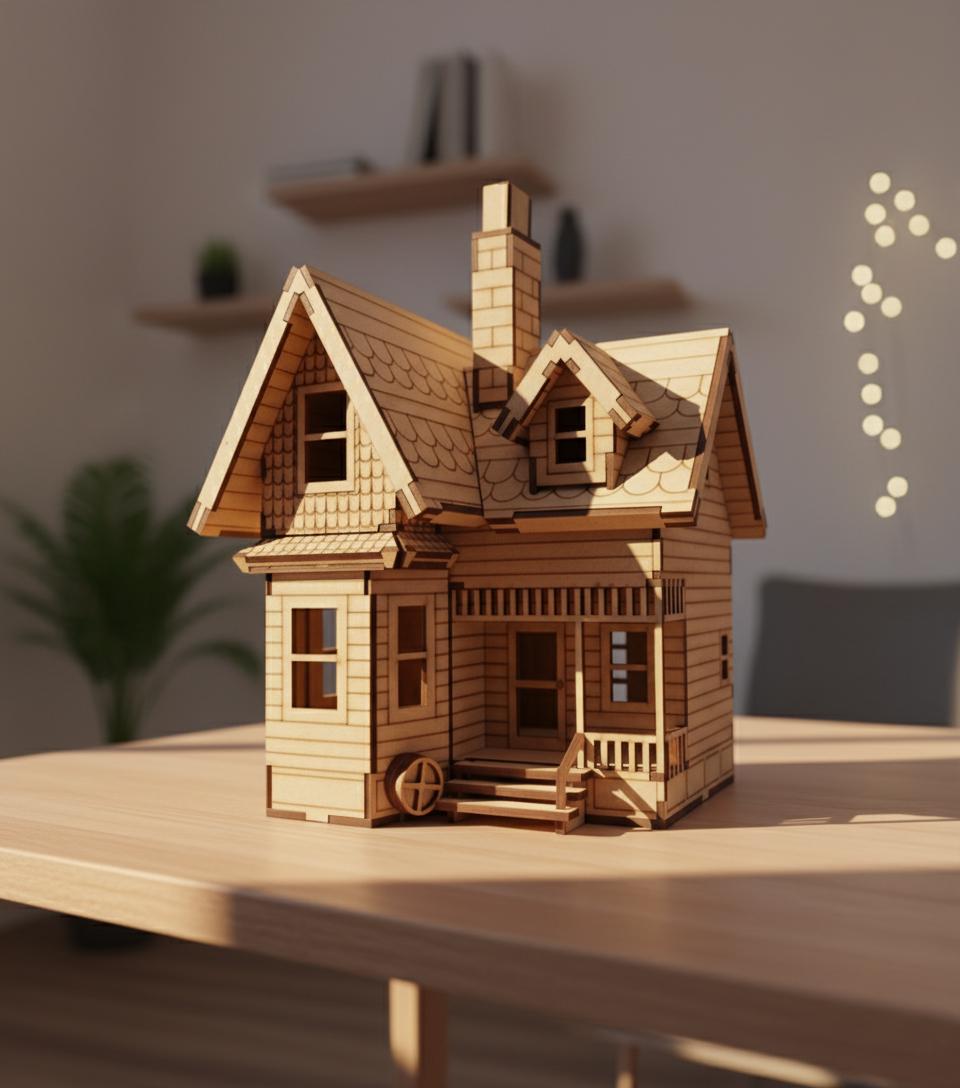 3D Wooden Cottage SVG | Fairy House Laser Cut Files | DIY Dollhouse Kit ...