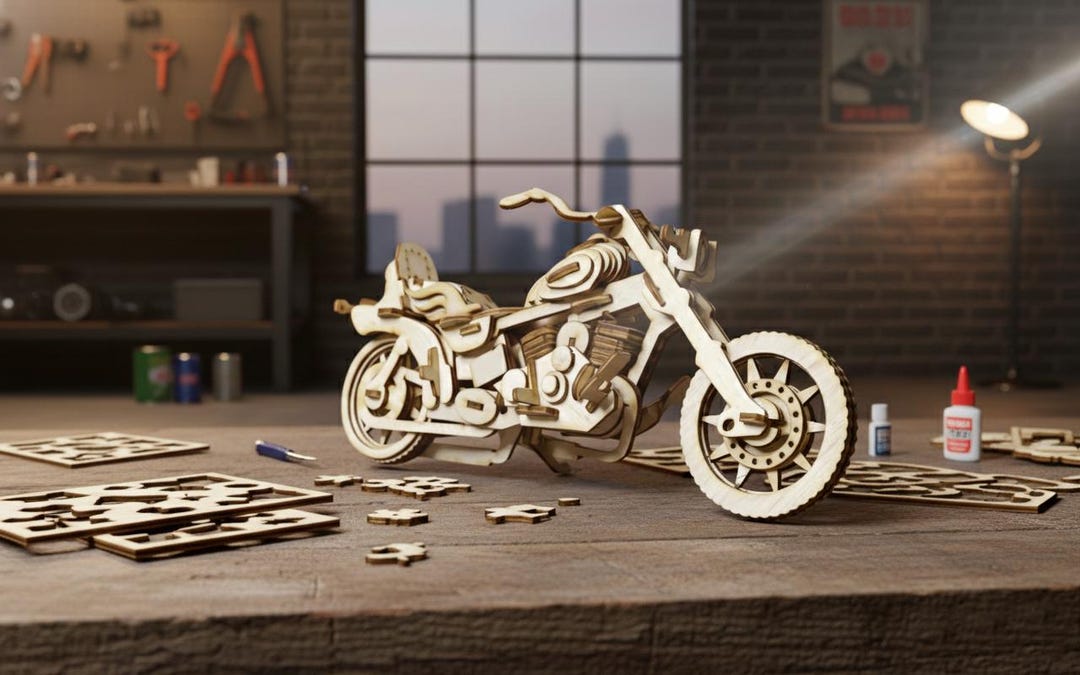 Harley Style Motorcycle Laser Cut File, 3D Wooden Bike Model SVG DXF ...