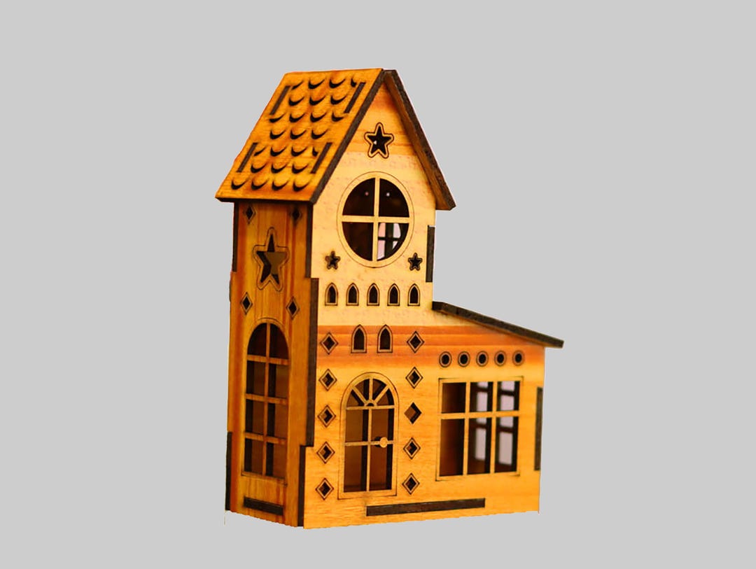 Laser Cut Miniature House SVG File | 3mm Wood Model Template (digital ...