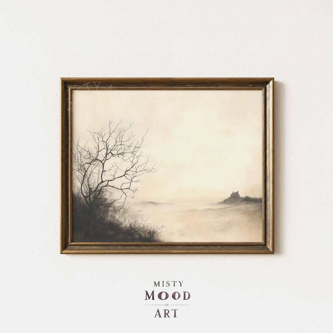 Rustic Winter Moorland Art - Printable Vintage Ink Wash Painting ...