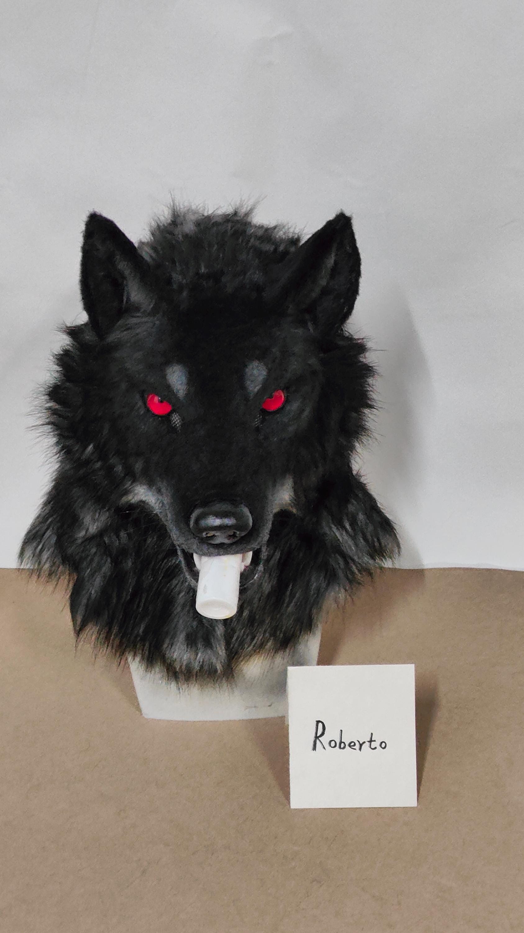 Custom Realistic Wolf Fursuit Head – Movable Jaw, Red Eyes, Handmade ...