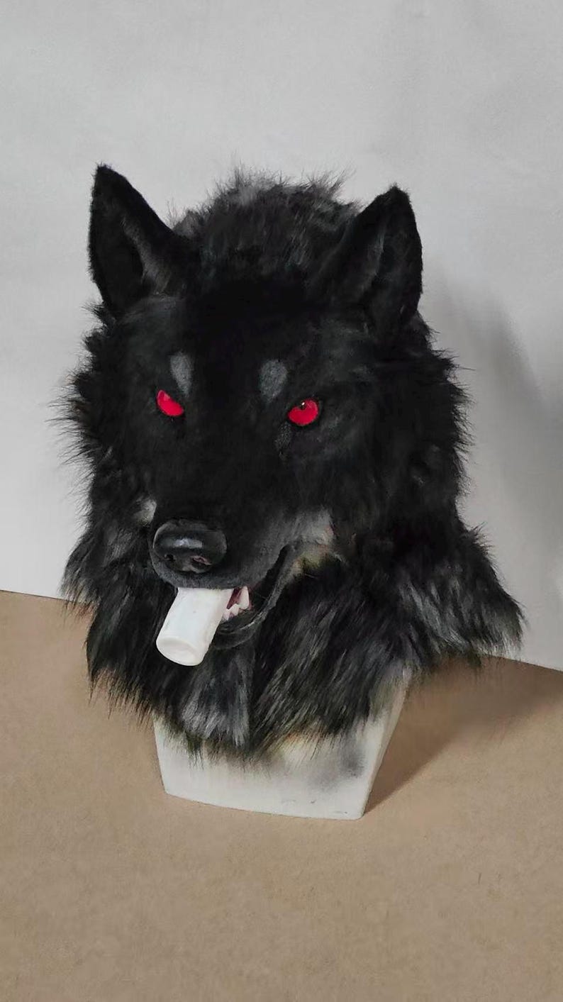 Custom Realistic Wolf Fursuit Head – Movable Jaw, Red Eyes, Handmade ...