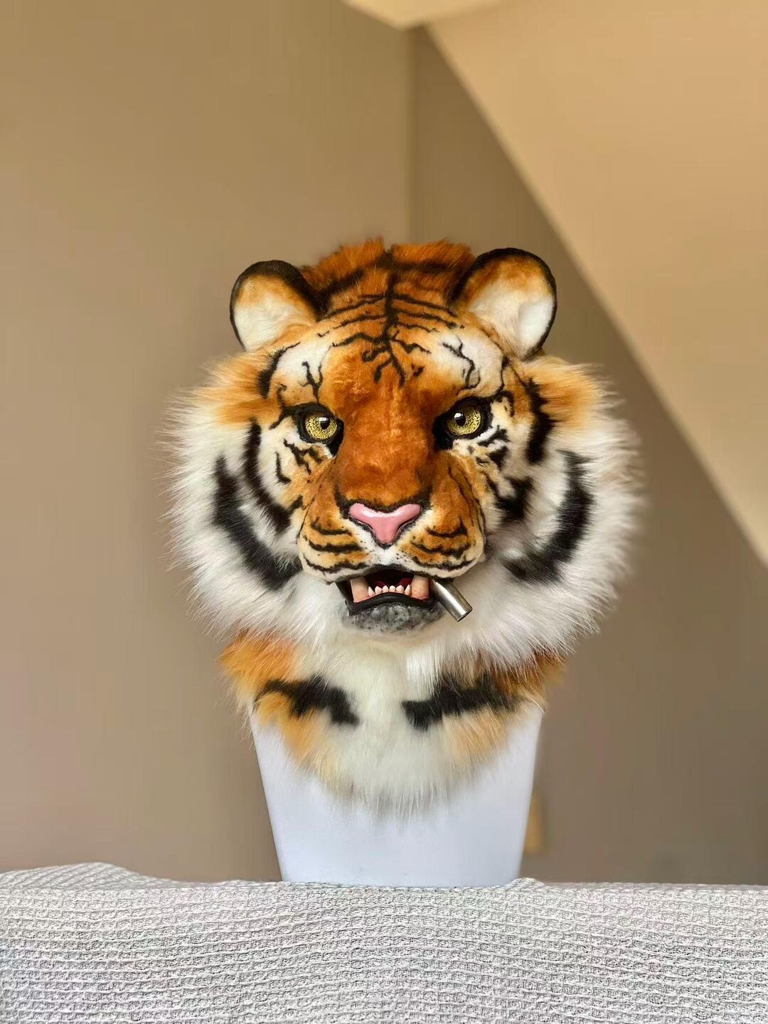Realistic Tiger Fursuit Head - Movable Jaw Beast Mask for Cosplay ...