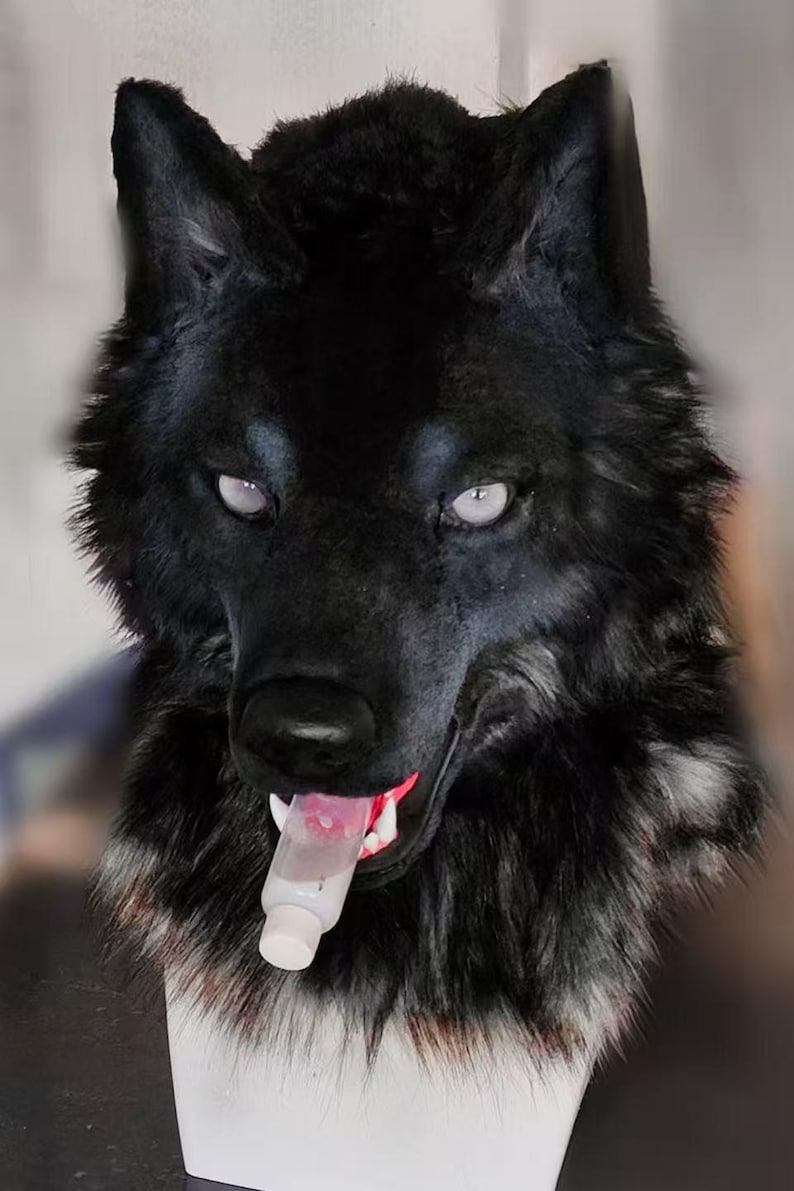 Realistic Wolf Fursuit Head With Movable Jaw – Handmade Furry Mask ...