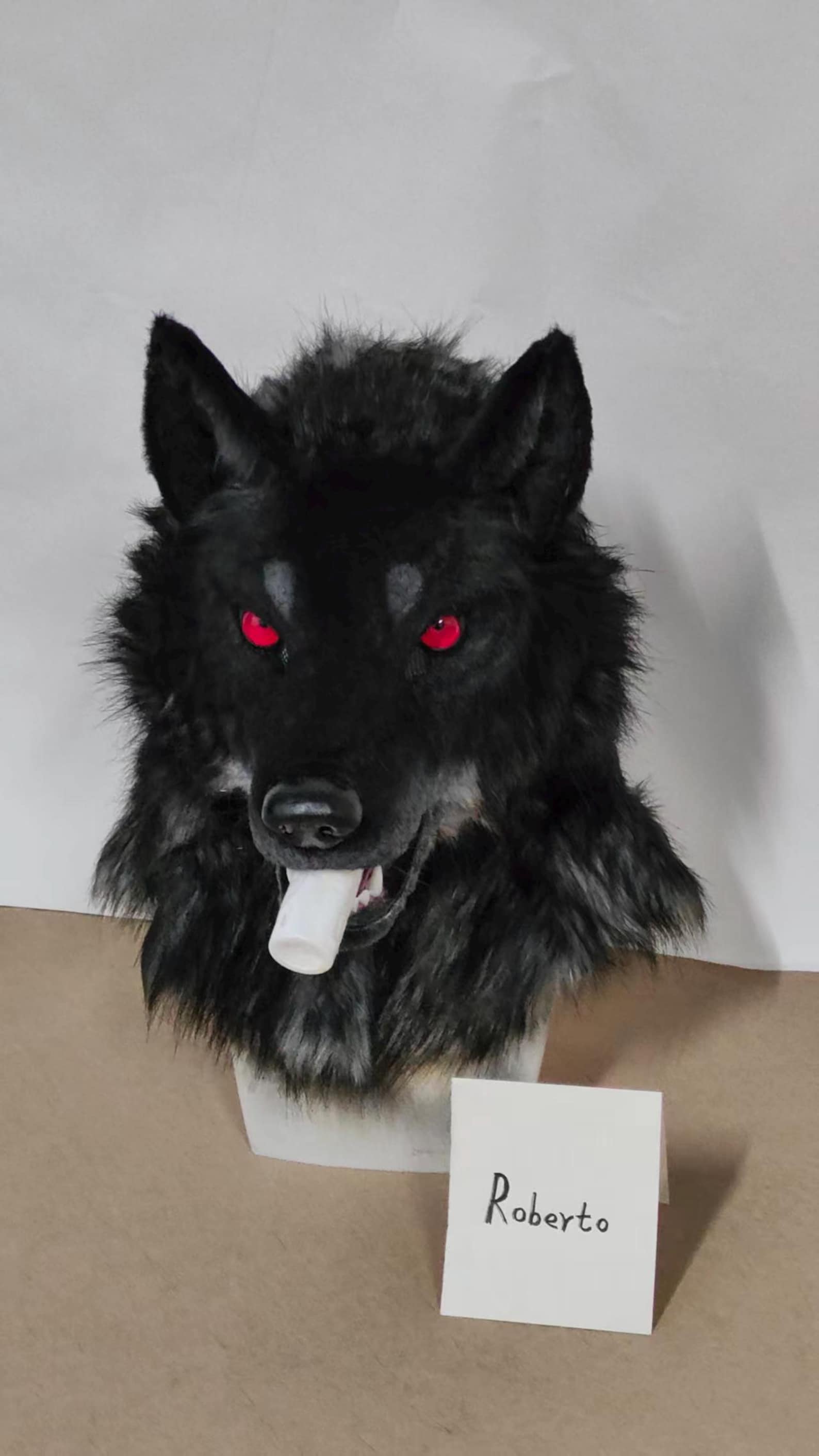 Custom Realistic Wolf Fursuit Head – Movable Jaw, Red Eyes, Handmade ...