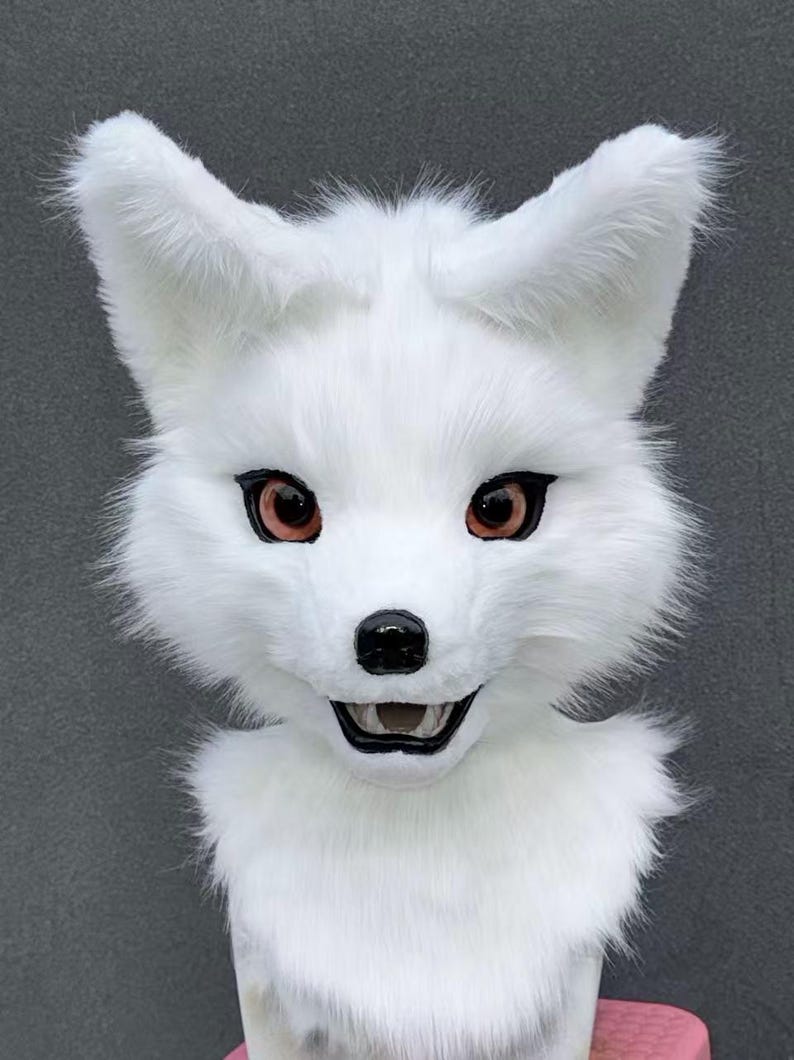 Personalized White Fox Fursuit Head – Realistic Handmade Cosplay Mask ...