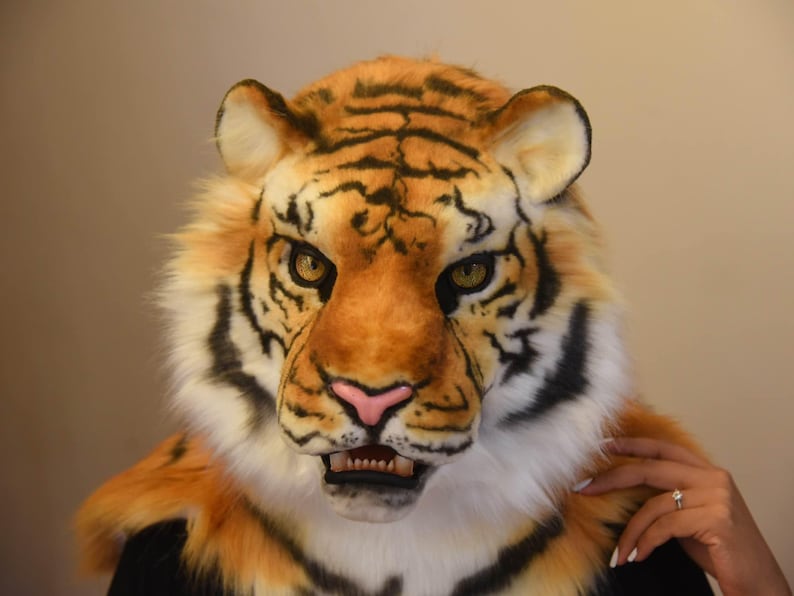 Realistic Tiger Fursuit Head - Movable Jaw Beast Mask for Cosplay ...
