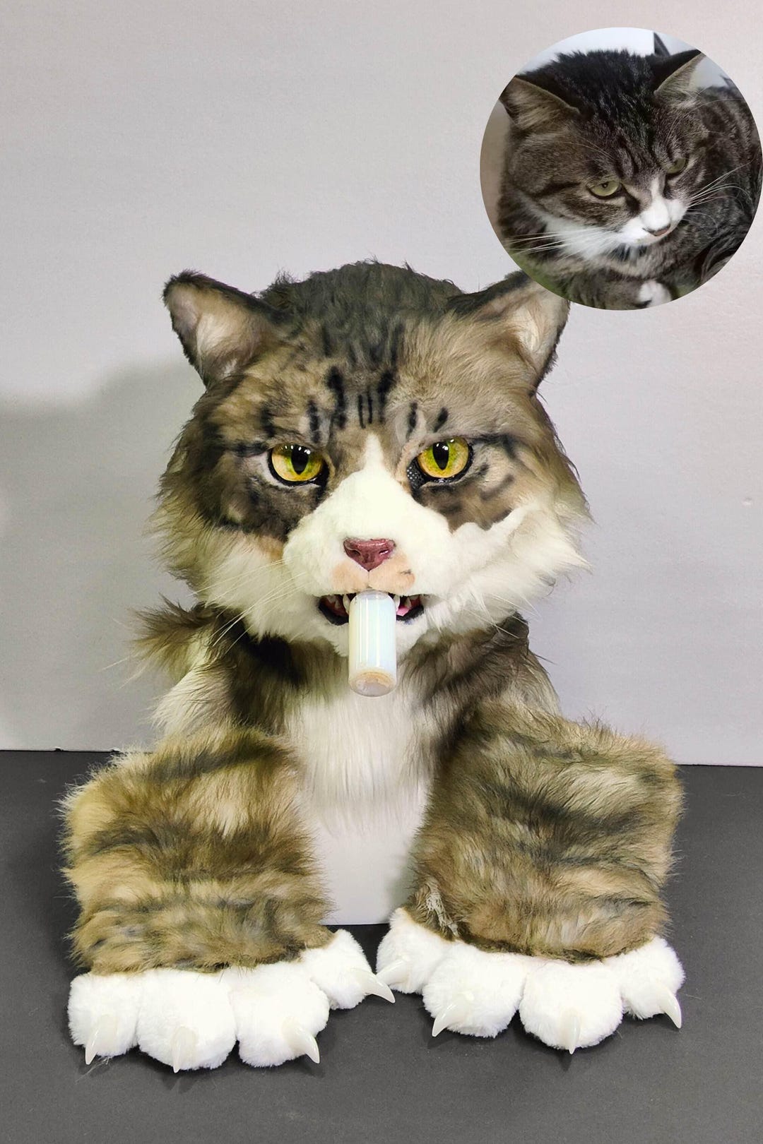 Realistic Cat Fursuit Head – Handmade Animal Mask, Soft Plush Cat ...