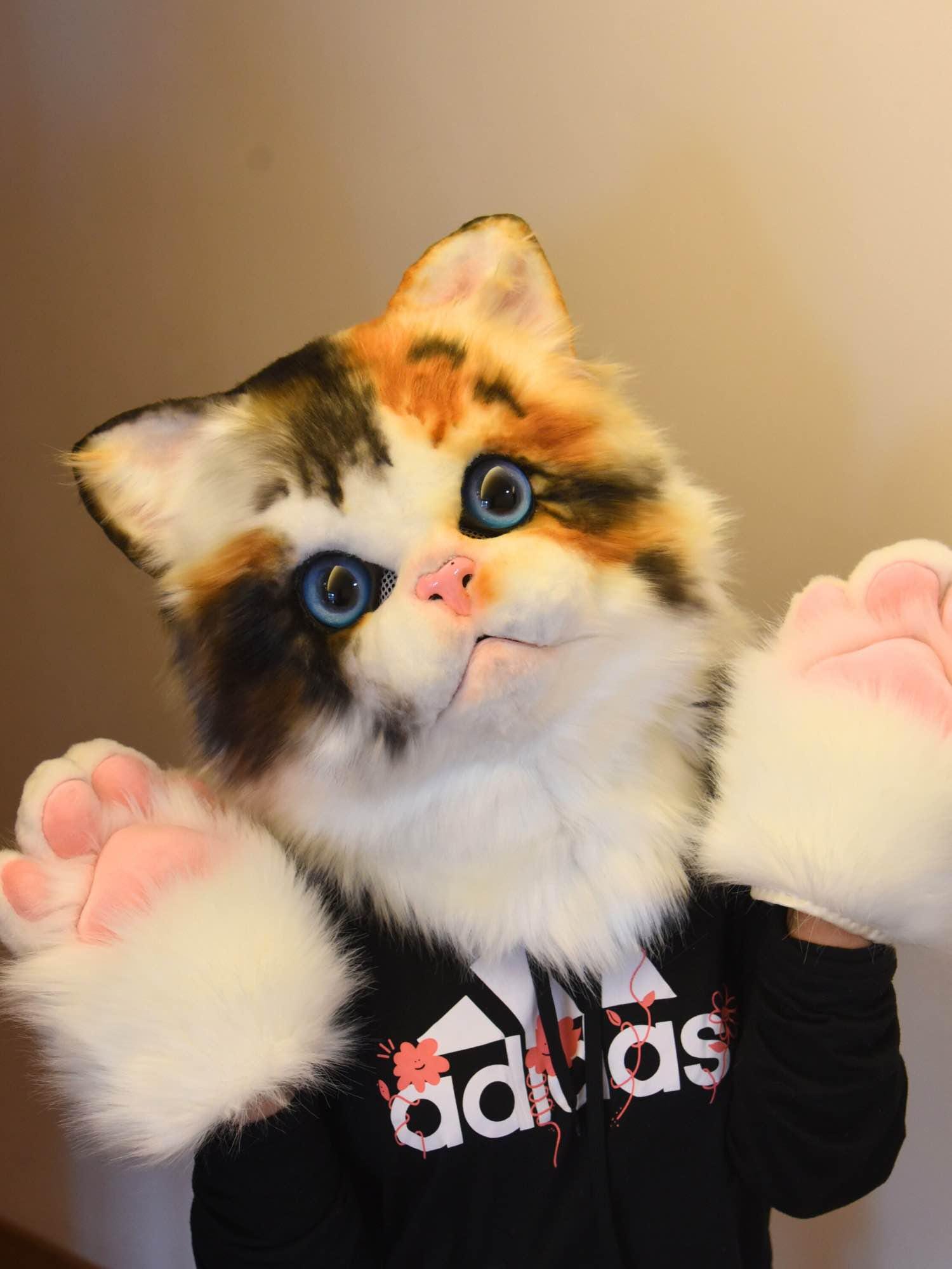 Realistic Calico Cat Fursuit Head - Handmade Cosplay Mask - Furry ...