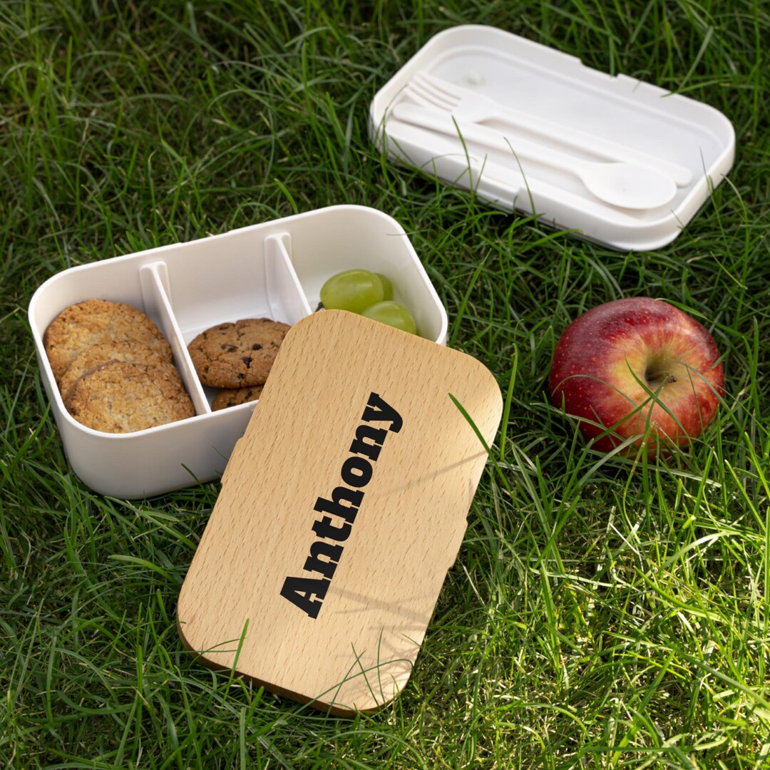 Personalized Name Bento Lunch Box | Wooden Lid, Custom Engraved - Etsy