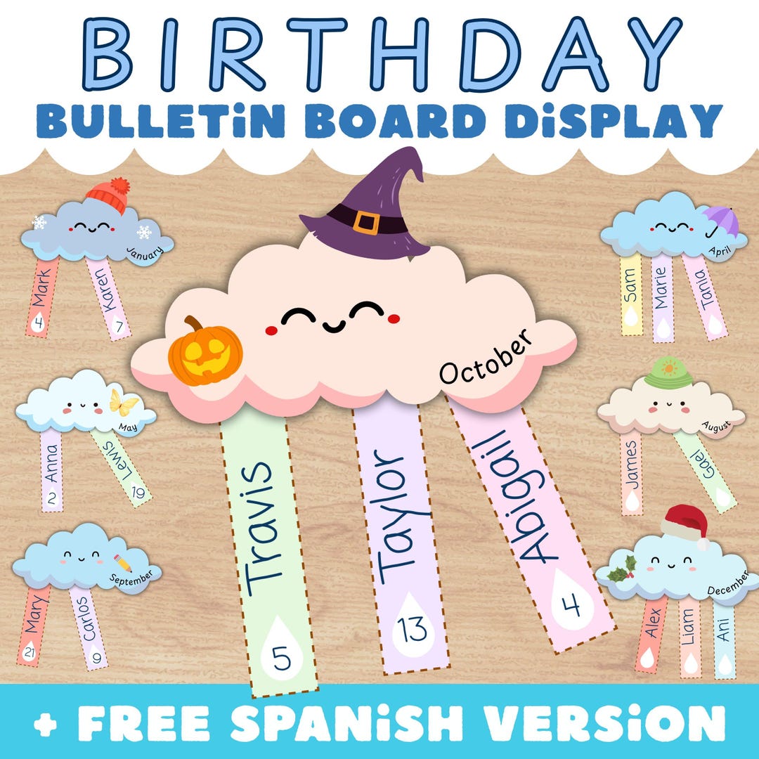 Rainbow Birthday Chart Classroom Decor: Printable Bulletin Board (PDF ...