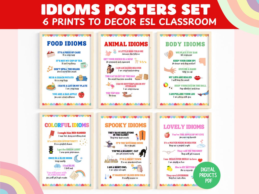 Poster SET English Classroom Decoration ESL Idioms Vocabulary PDF ...
