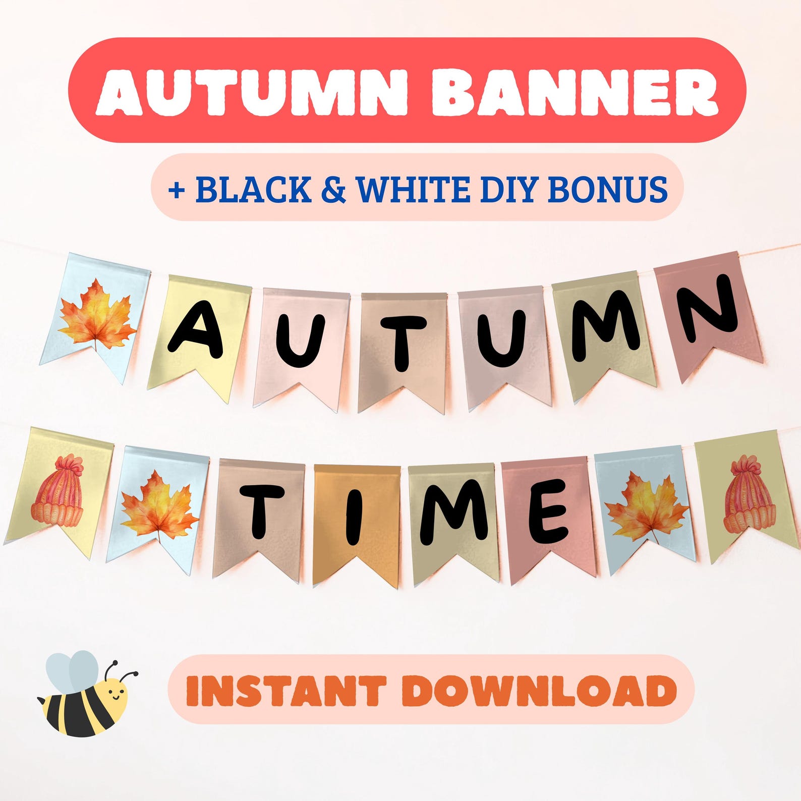 Autumn Classroom Banner Printable Fall Pennant Bunting PDF Color Black ...