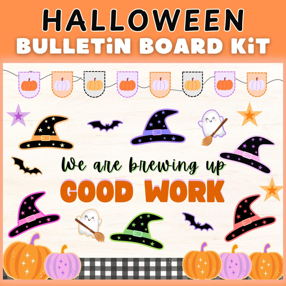 Halloween Bulletin Board Kit | Classroom Decor | Witch Hats, Pumpkins ...