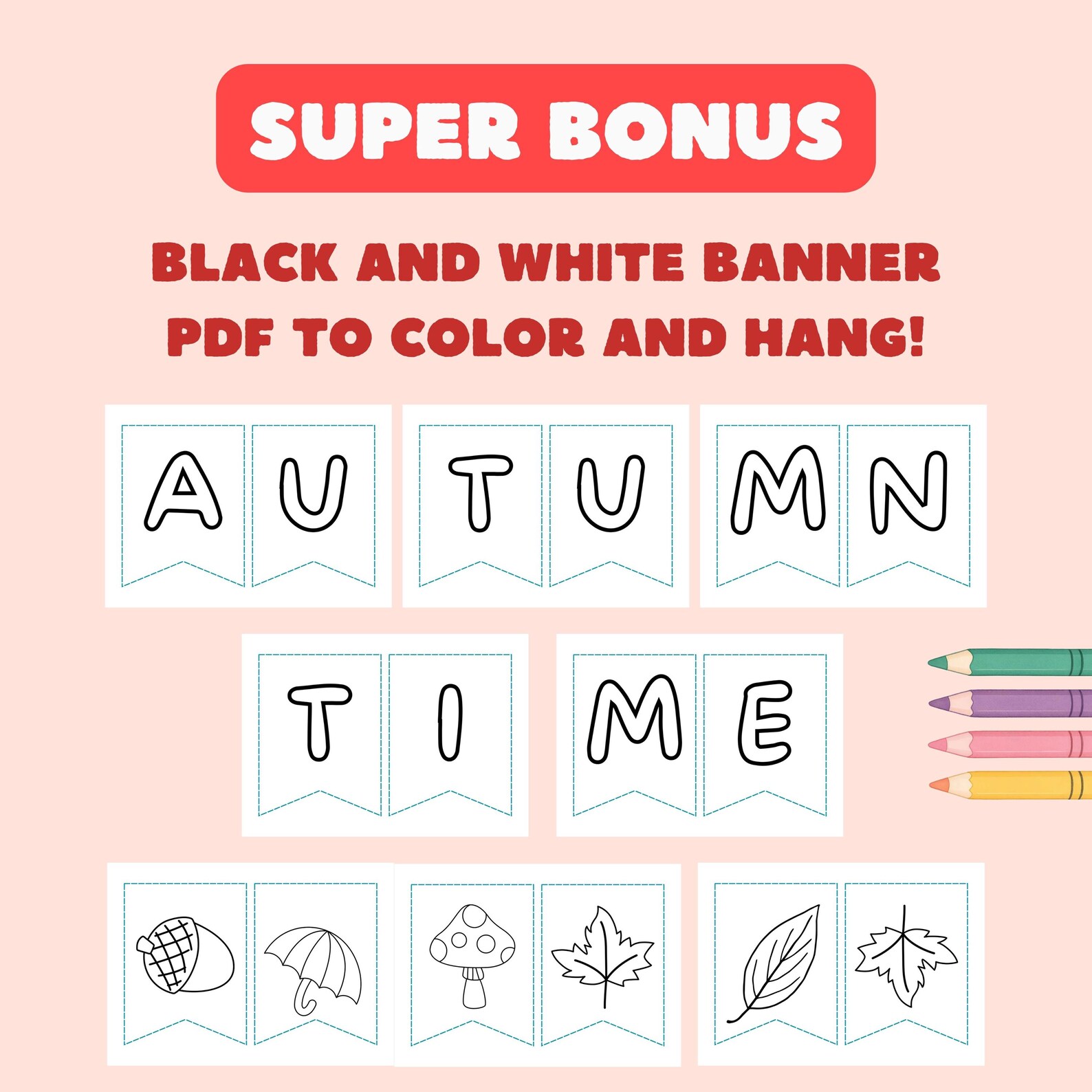 Autumn Classroom Banner Printable Fall Pennant Bunting PDF Color Black ...