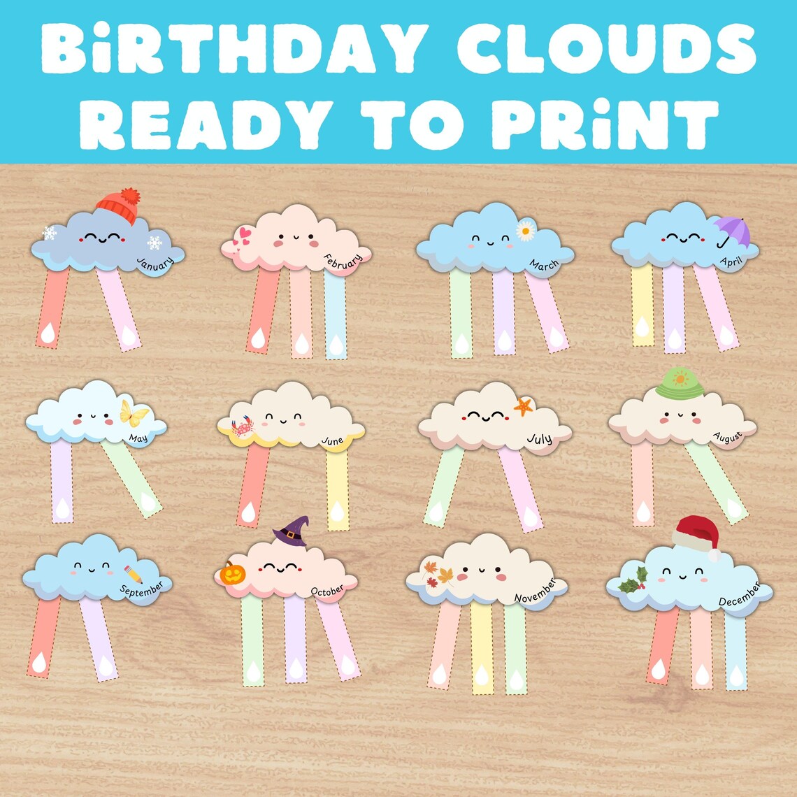 Rainbow Birthday Chart Classroom Decor: Printable Bulletin Board (PDF ...