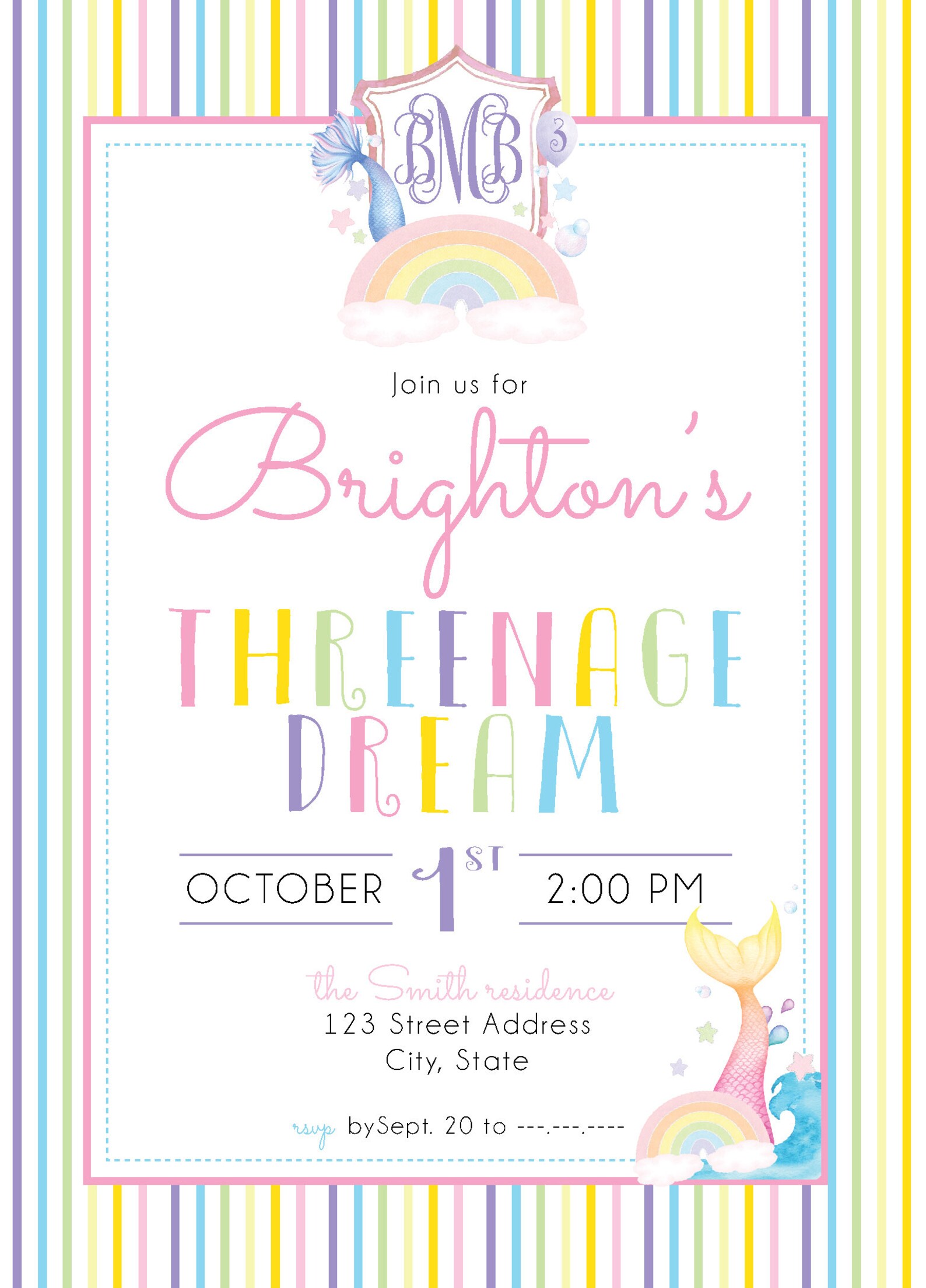 Threenage Dream Preppy Monogram Watercolor Party 3rd Birthday - Etsy