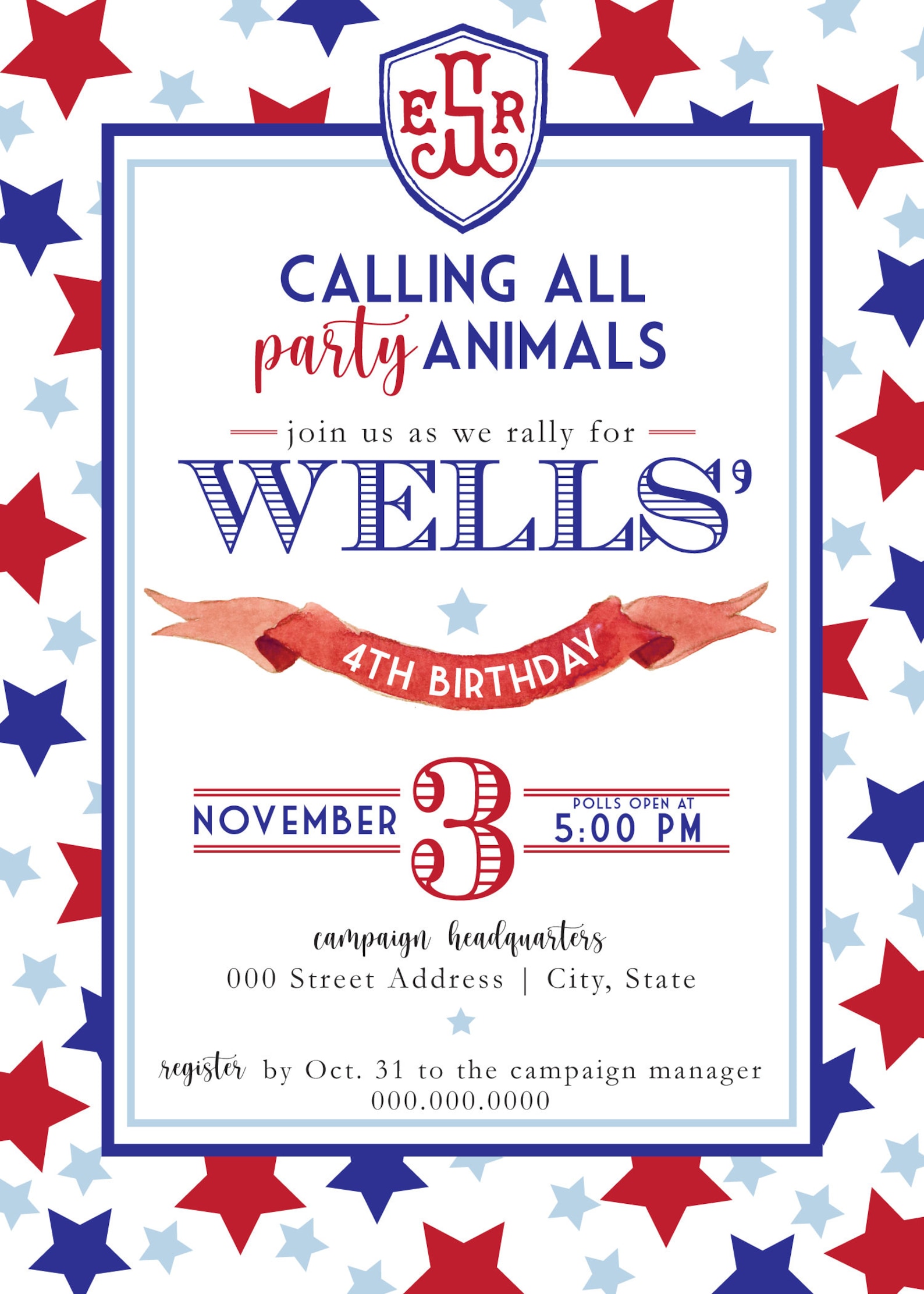 Election Themed Patriotic Campaign Political Birthday Party Invitation ...