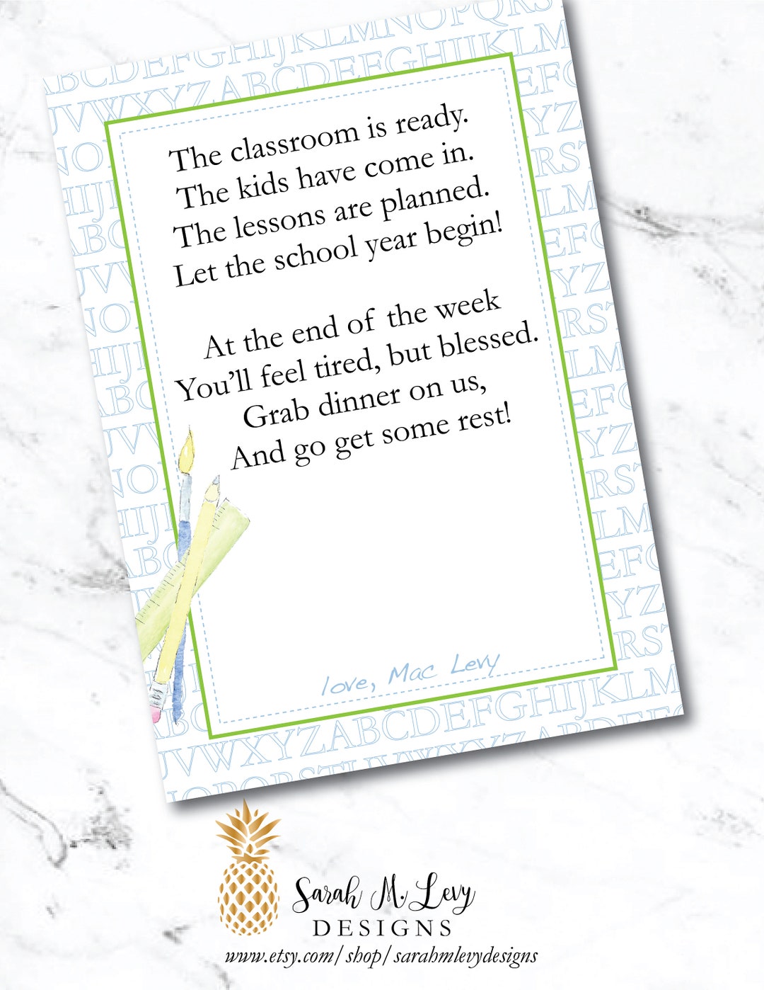 Back to School Teacher Dinner Gift Card for First Day or Week ...