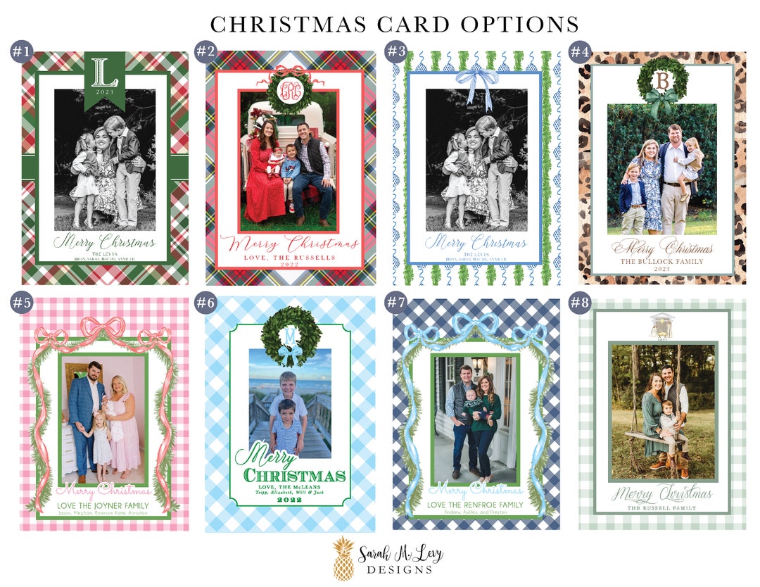 Family Photo Christmas Card With Preppy Watercolor Monograms or Crests ...