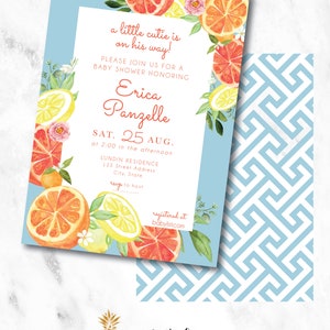 Citrus Preppy Bridal or Baby Shower With Watercolor Oranges, Lemons and ...