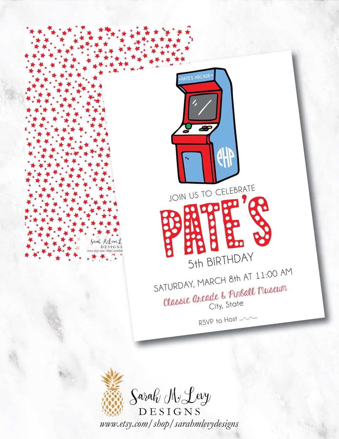 Vintage Arcade Pinball Boy Monogram Birthday Digital Invitation - Etsy