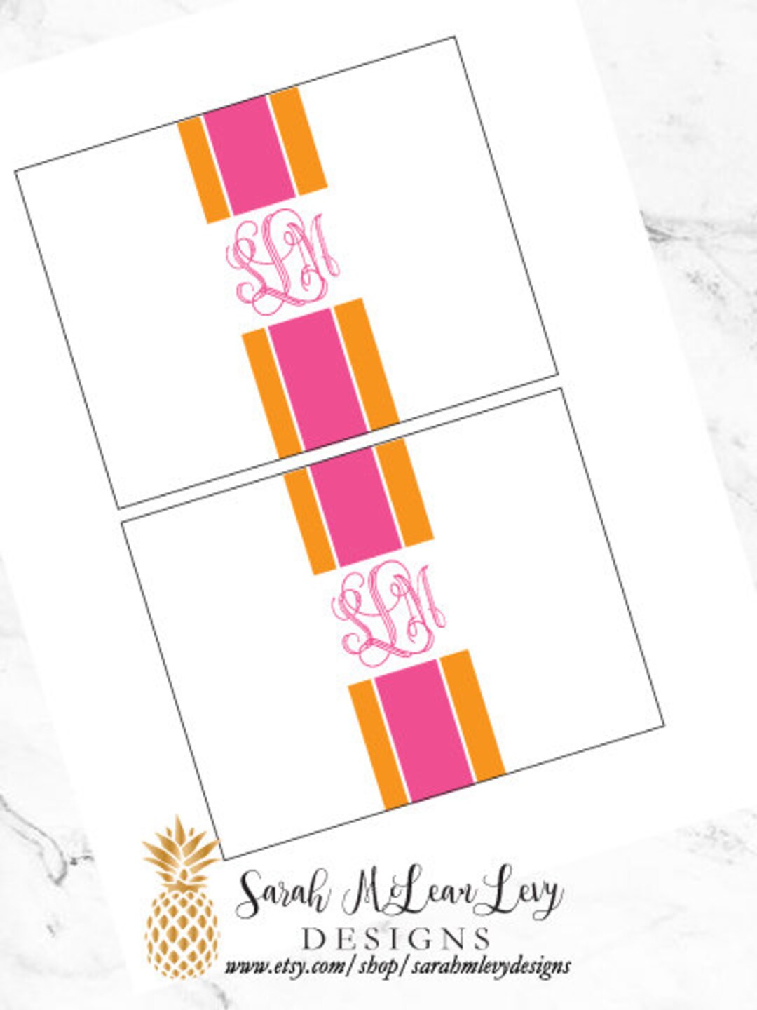 Printable Stationery Monogram Preppy Hostess Flat Card Thank You Notes ...