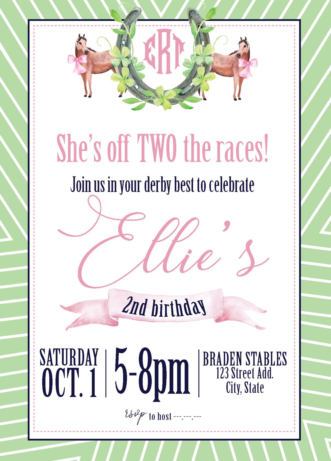 Off TWO the Races Horse Race Kentucky Derby Theme Invitation - Etsy